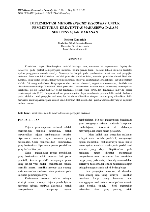 (PDF) Implementasi Metode Inquiry Discovery untuk Pembentukan Kreativitas Mahasiswa dalam Seni ...
