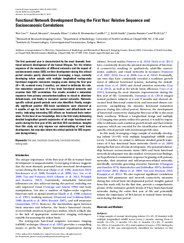 (PDF) Functional Network Development During the First Year: Relative Sequence and Socioeconomic ...