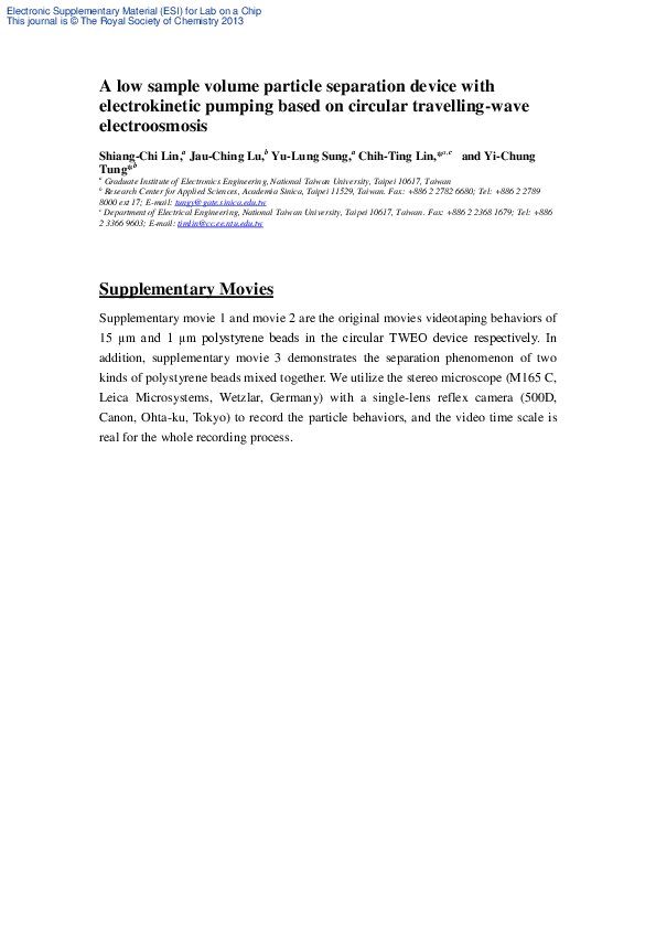 (PDF) A low sample volume particle separation device with ...
