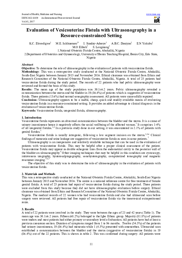 (PDF) Evaluation of Vesicouterine Fistula with Ultrasonography in a ...