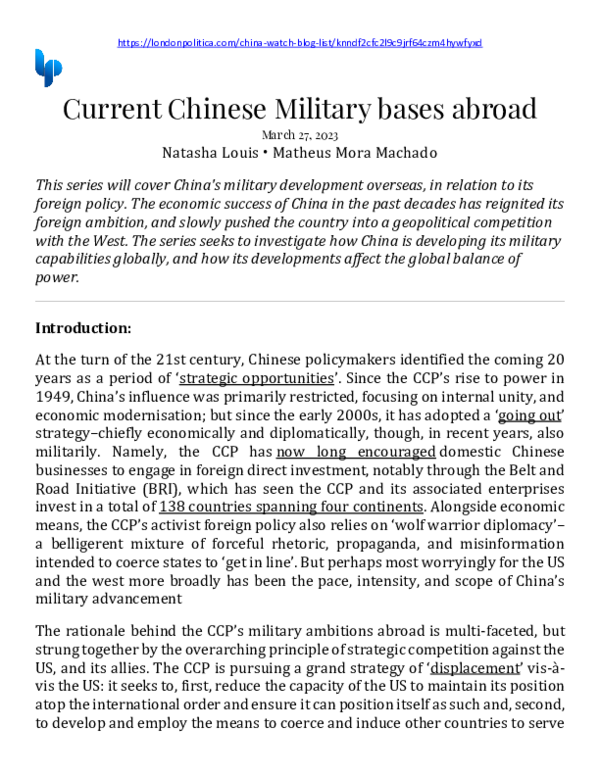 (PDF) Current Chinese Military Bases Abroad