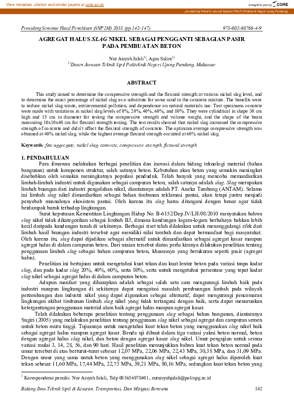 (PDF) Agregat Halus Slag Nikel Sebagai Pengganti Sebagian Pasir Pada ...