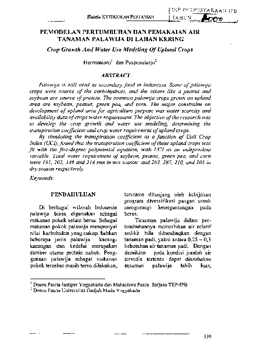 (PDF) Crop Growth and Water Use Modelling of Upload Crops