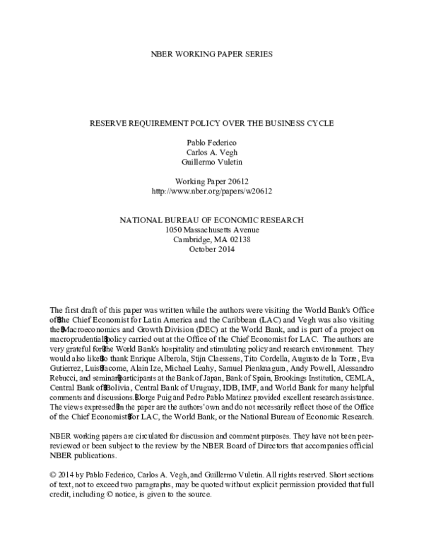 (PDF) Reserve Requirement Policy over the Business Cycle
