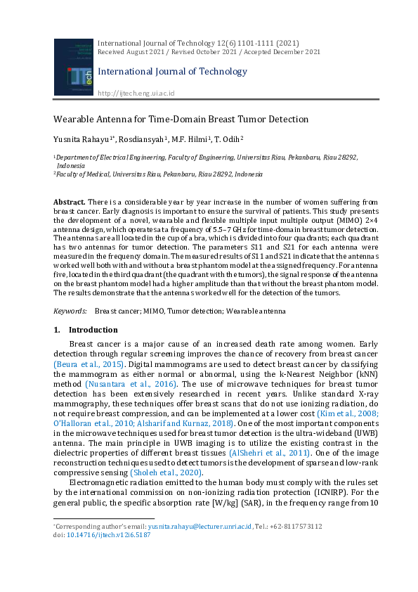 Pdf A Wearable Microwave Antenna Array For Time Domain Breast Tumor Screening Hadi Bahrami