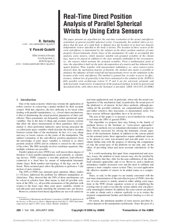 (PDF) Real-Time Direct Position Analysis of Parallel Spherical Wrists ...