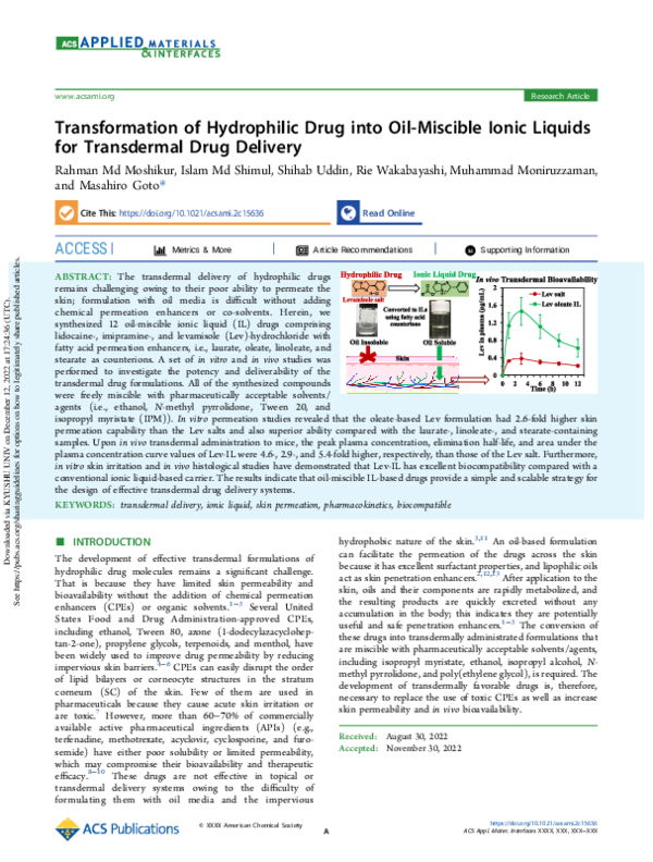 (PDF) Transformation of Hydrophilic Drug into Oil-Miscible Ionic ...