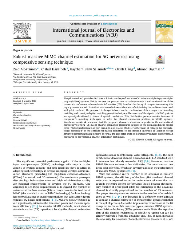 (PDF) Robust massive MIMO channel estimation for 5G networks using ...