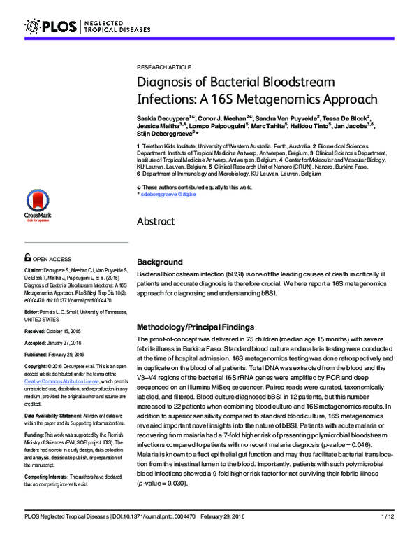 (PDF) Diagnosis of Bacterial Bloodstream Infections: A 16S Metagenomics Approach | En. Hassan ...