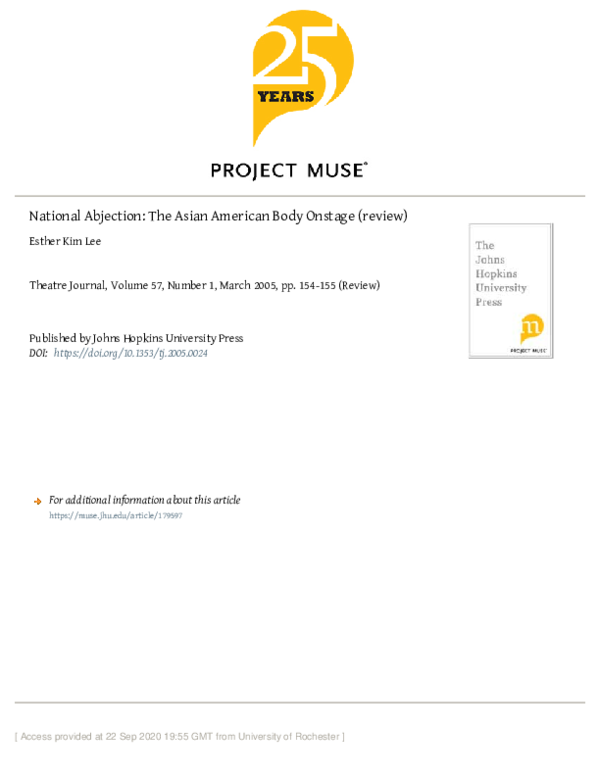 (PDF) National Abjection: The Asian American Body Onstage; Race and ...