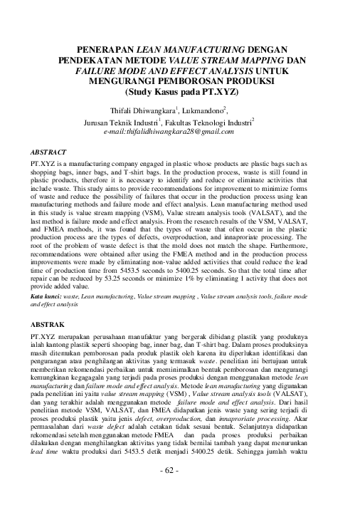 (PDF) Penerapan Lean Manufacturing Dengan Pendekatan Metode Value Stream Mapping Dan Failure ...