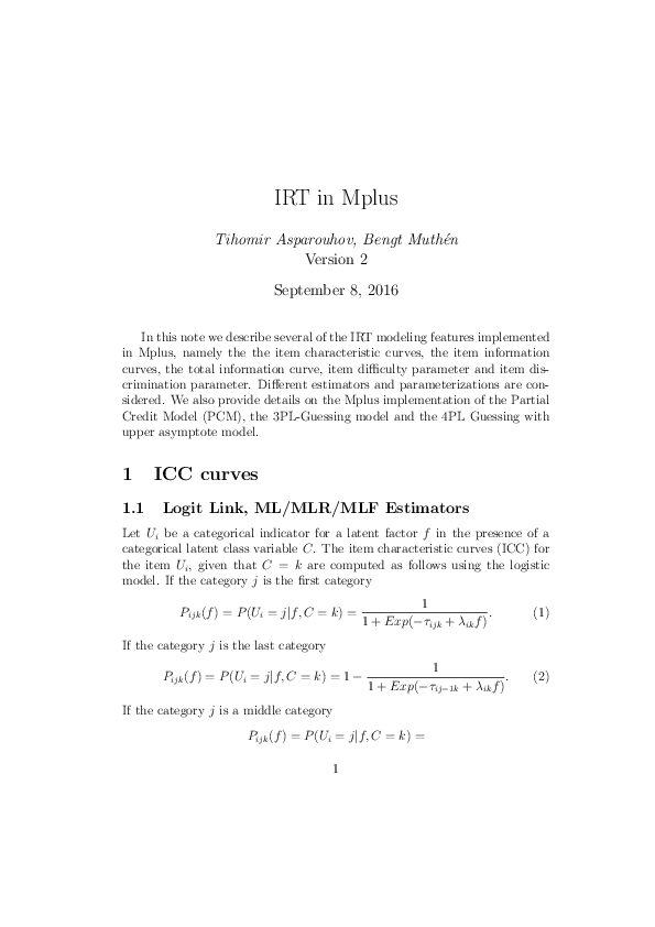 (PDF) Multilevel Reliability Measures of Latent Scores Within an Item Response Theory Framework