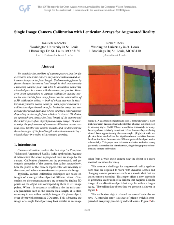 (PDF) Single Image Camera Calibration with Lenticular Arrays for Augmented Reality | robert ...