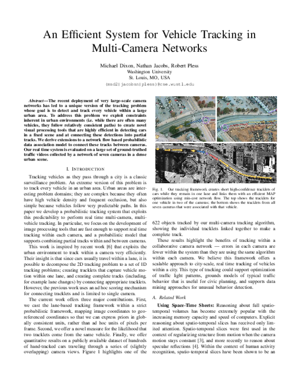 Pdf An Efficient System For Vehicle Tracking In Multi Camera Networks