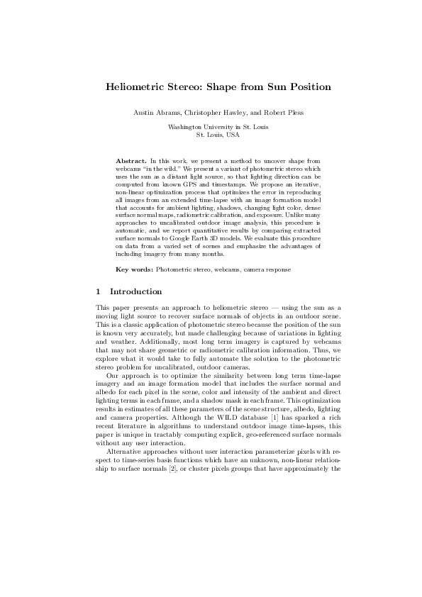 Heliometric Stereo: Shape from Sun Position