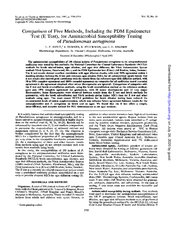(PDF) Comparison of five methods, including the PDM Epsilometer test (E ...