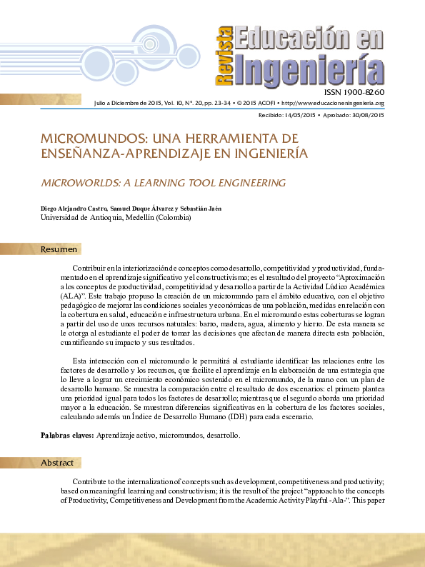 (PDF) Micromundos una herramienta de enseñanza-aprendizaje en Ingeniería
