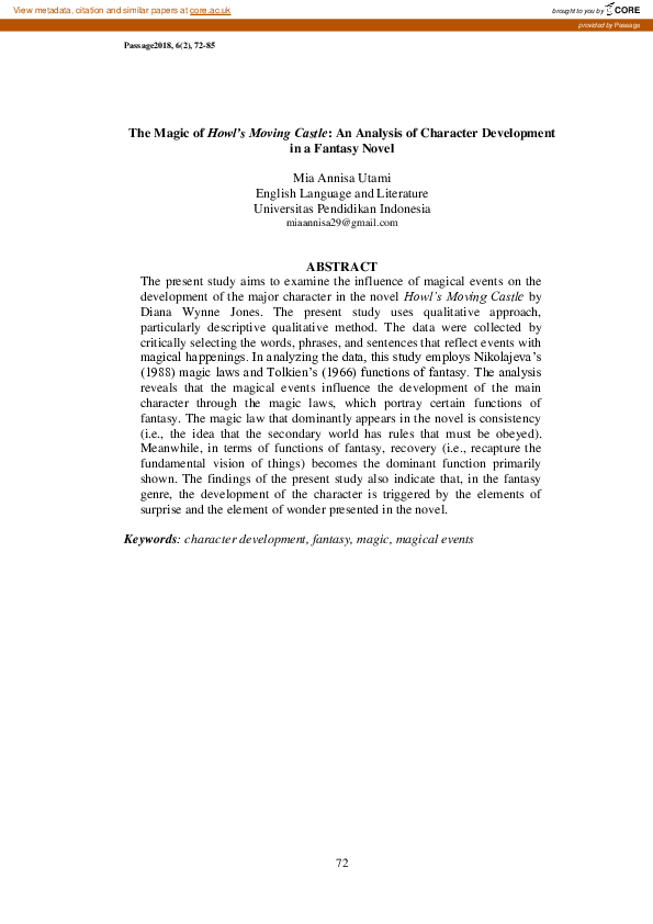 (PDF) The Magic of Howl’s Moving Castle: An Analysis of Character ...