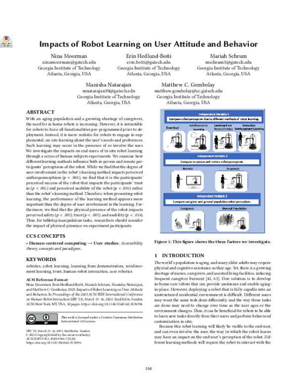 (PDF) Impacts of Robot Learning on User Attitude and Behavior