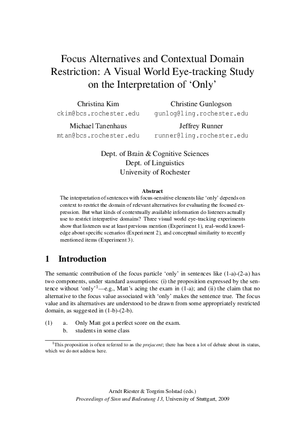 (PDF) Focus Alternatives and Contextual Domain Restriction: A Visual ...