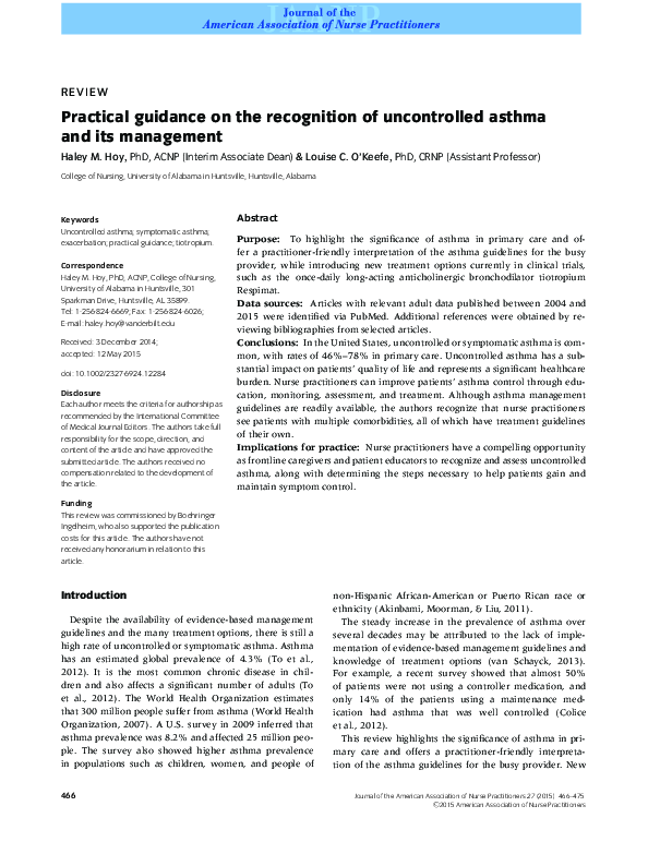 (PDF) Practical guidance on the recognition of uncontrolled asthma and ...