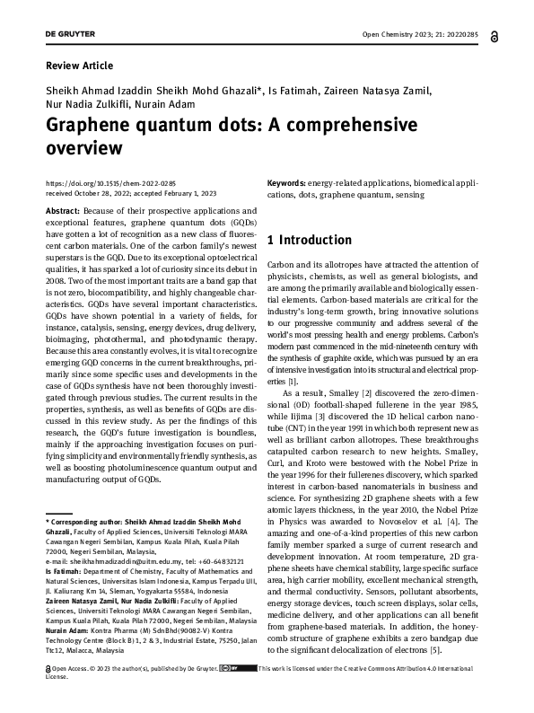 (PDF) Graphene quantum dots: A comprehensive overview