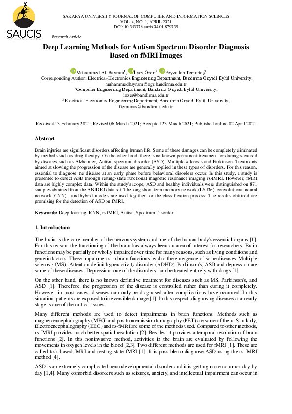 (PDF) Deep Learning Methods for Autism Spectrum Disorder Diagnosis Based on fMRI Images