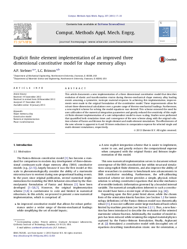 Pdf Explicit Finite Element Implementation Of An Improved Three Dimensional Constitutive Model