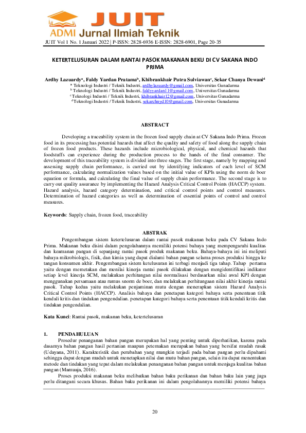 (PDF) Ketertelusuran Dalam Rantai Pasok Makanan Beku DI CV Sakana Indo ...