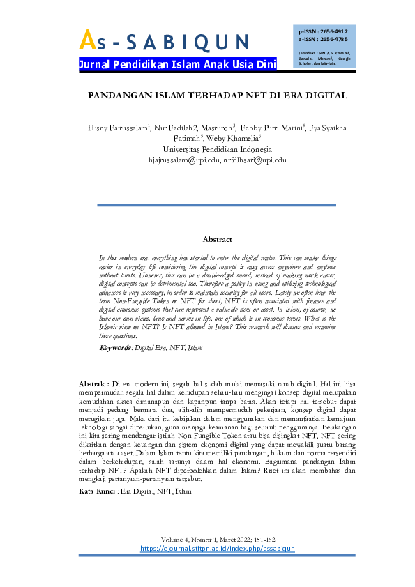 (PDF) Pandangan Islam terhadap NFT di Era Digital