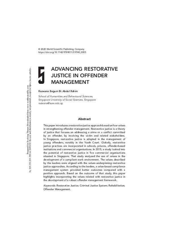 (PDF) Advancing Restorative Justice in Offender Management