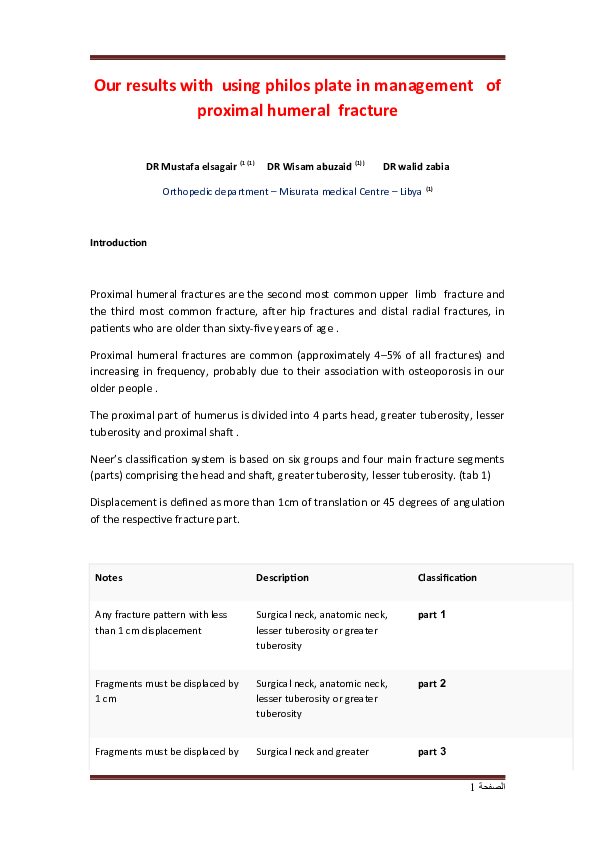 (DOC) Our results with using philos plate in management of proximal ...