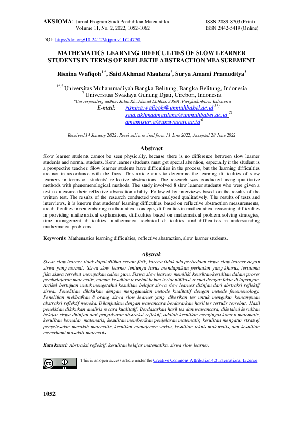 (PDF) Mathematics Learning Difficulties of Slow Learner Students in ...