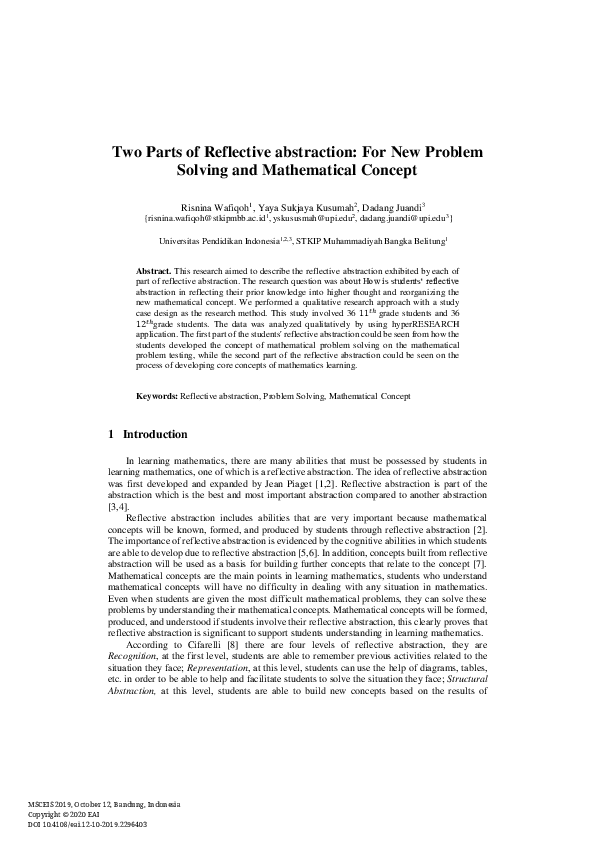 (PDF) Two Parts of Reflective abstraction: For New Problem Solving and Mathematical Concept