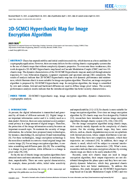 Pdf 2d Scmci Hyperchaotic Map For Image Encryption Algorithm