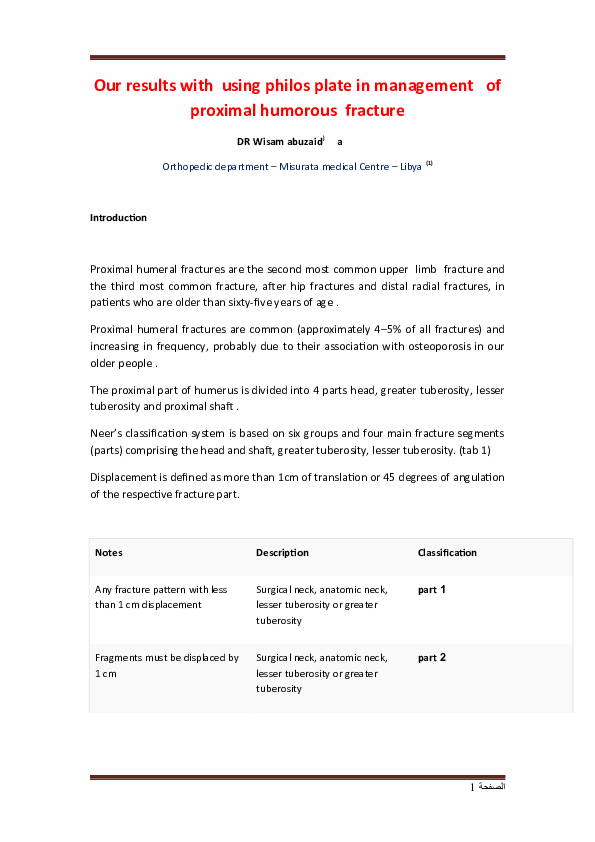 (DOC) Our results with using philos plate in management of proximal ...
