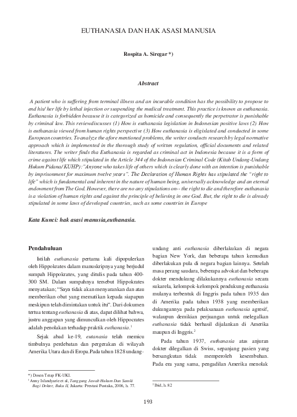 (PDF) Eutanasia dan Hak Asasi Manusia