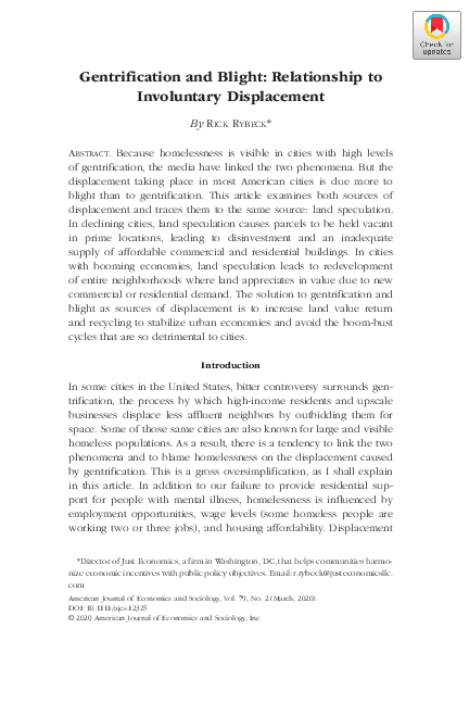 (PDF) Gentrification and Blight: Relationship to Involuntary Displacement