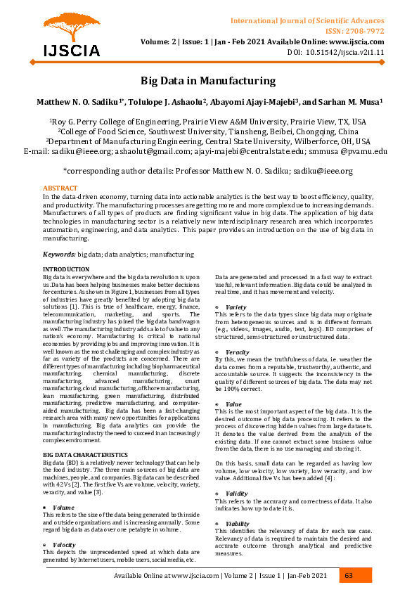 (PDF) Big Data in Manufacturing