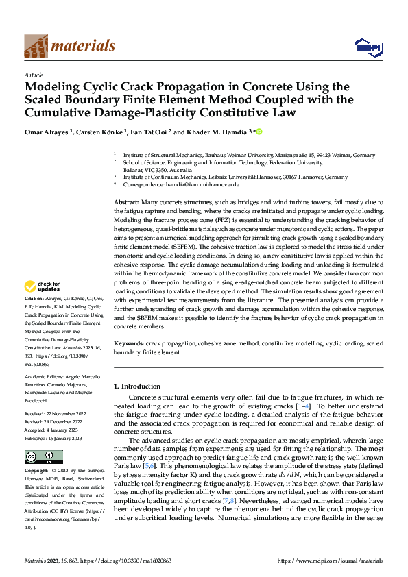 Pdf Modeling Cyclic Crack Propagation In Concrete Using The Scaled Boundary Finite Element