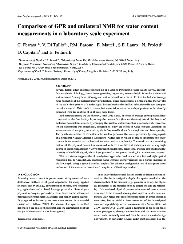 (PDF) Comparison of GPR and unilateral NMR for water content measurements in a laboratory scale ...