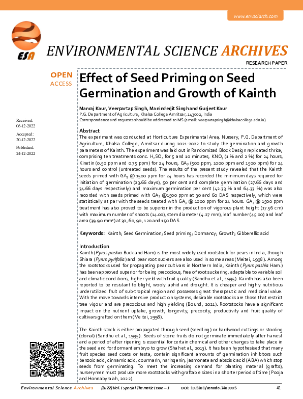 (PDF) Effect of Seed Priming on Seed Germination and Growth of Kainth