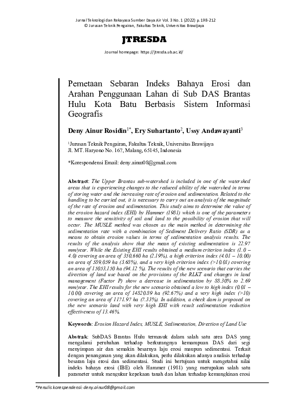 (PDF) Pemetaan Sebaran Indeks Bahaya Erosi dan Arahan Penggunaan Lahan ...