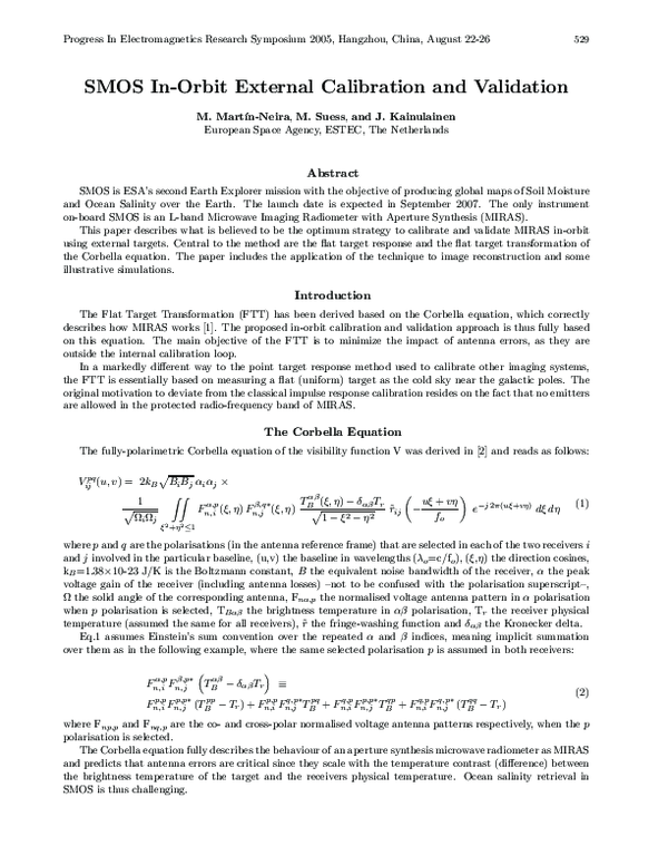(PDF) SMOS In-Orbit External Calibration and Validation