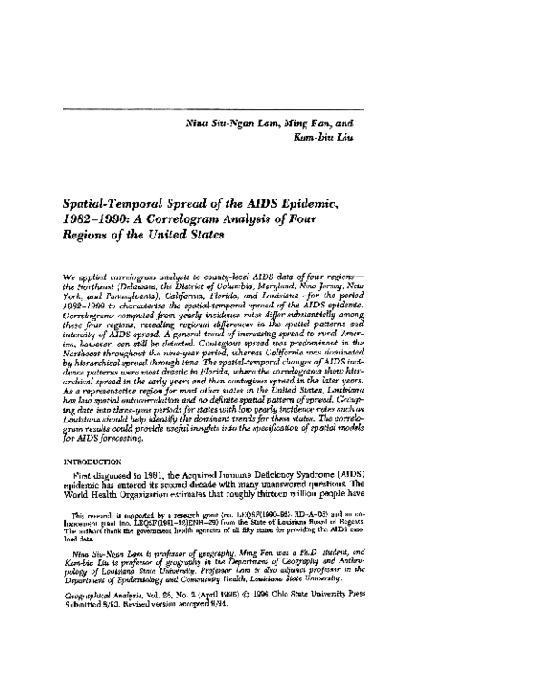 (PDF) Spatial-Temporal Spread of the AIDS Epidemic, 1982-1990: A ...