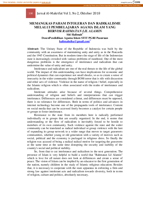 (PDF) Memangkas Paham Intoleran dan Radikalisme melalui Pembelajaran Agama Islam yang Bervisi ...