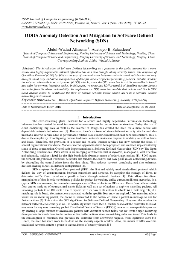 Pdf Ddos Anomaly Detection And Mitigation In Software Defined Networking Sdn