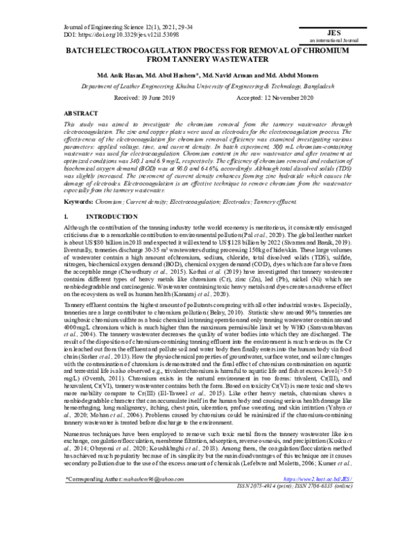 (PDF) Batch Electrocoagulation Process for Removal of Chromium from ...