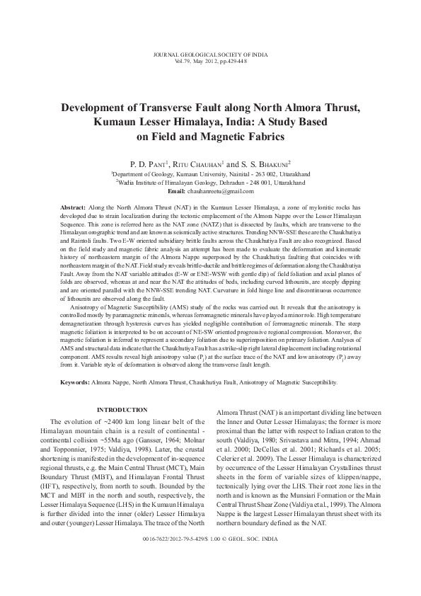 (PDF) Development of transverse fault along North Almora Thrust, Kumaun ...