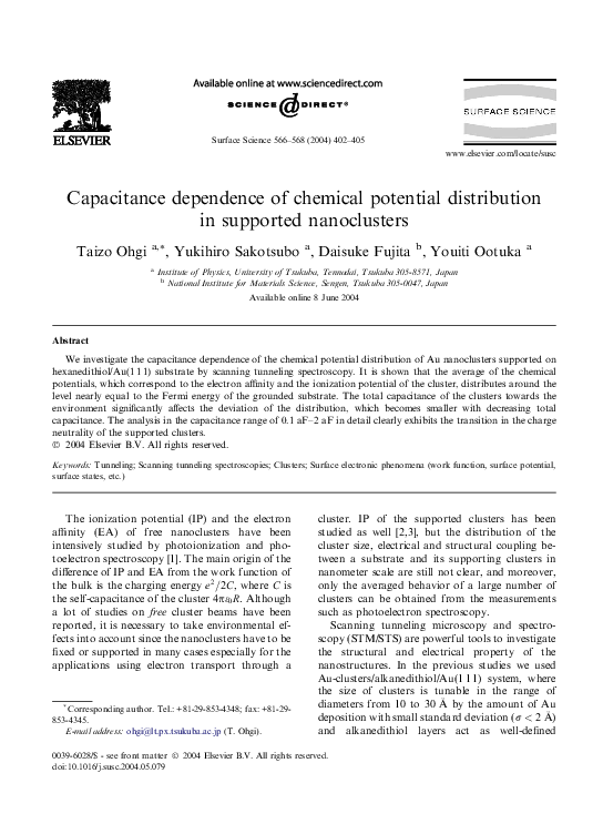 (PDF) Capacitance dependence of chemical potential distribution in supported nanoclusters